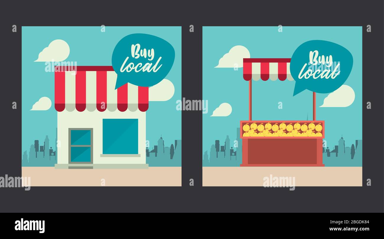 shop local poster with store building and oranges kiosk Stock Vector ...