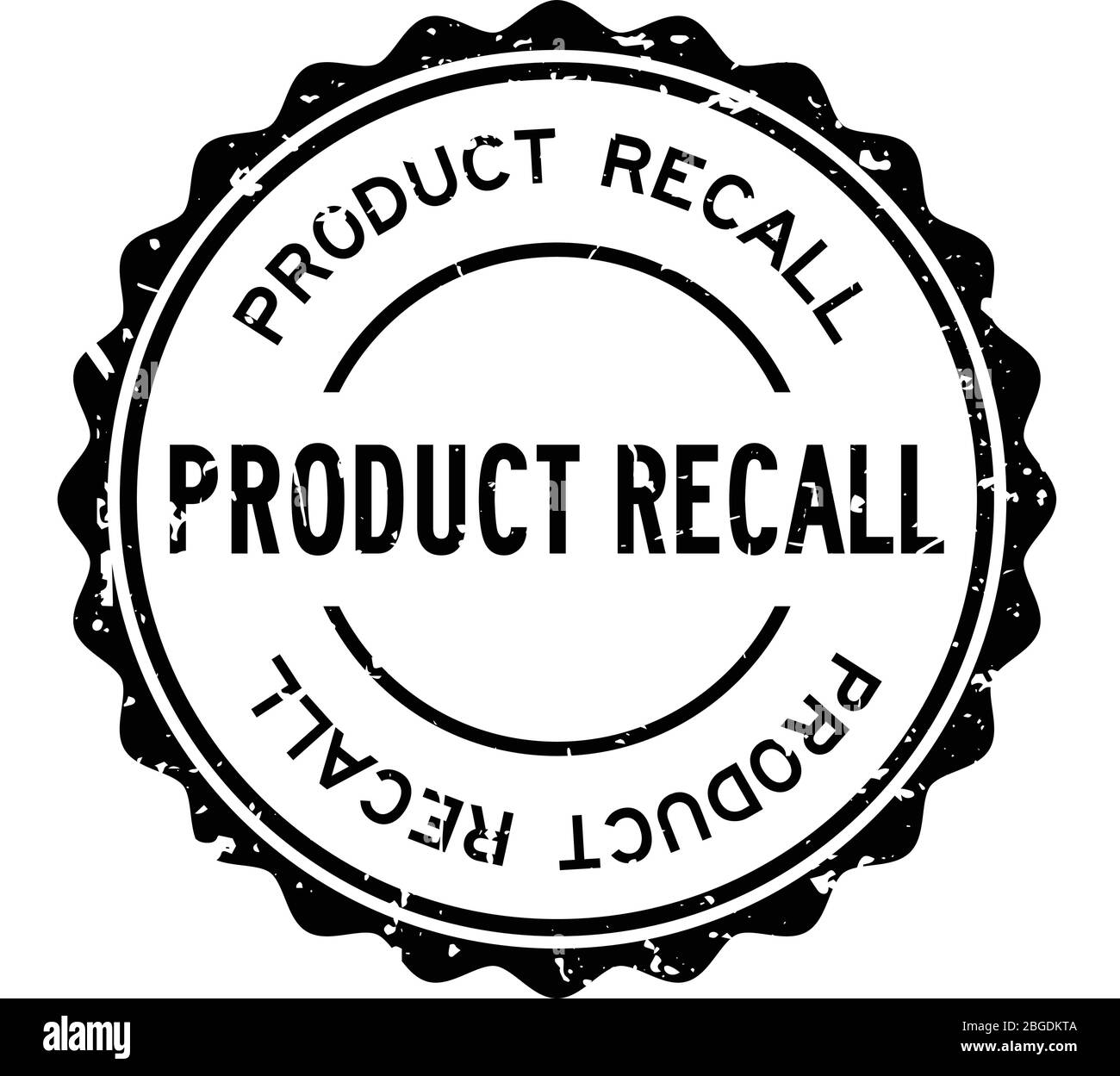 Grunge black product recall word round rubber seal stamp on white ...