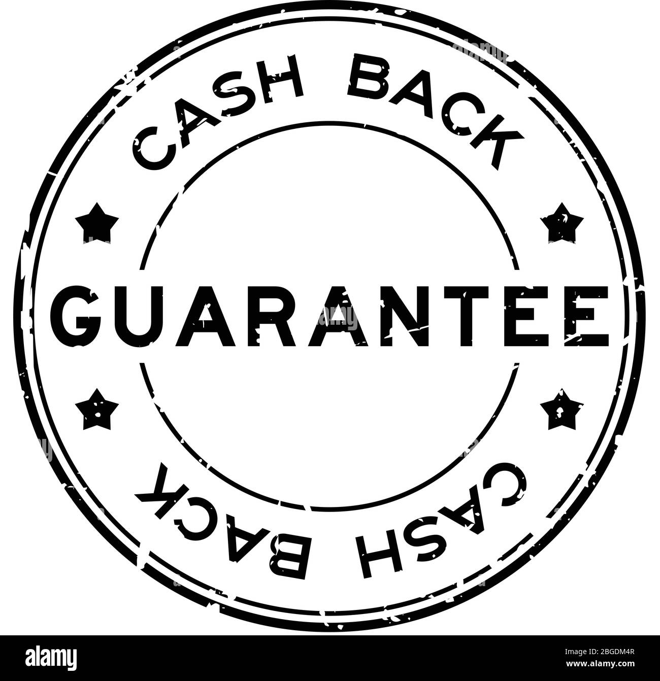 Grunge black guarantee cash back word round rubber seal stamp on white ...