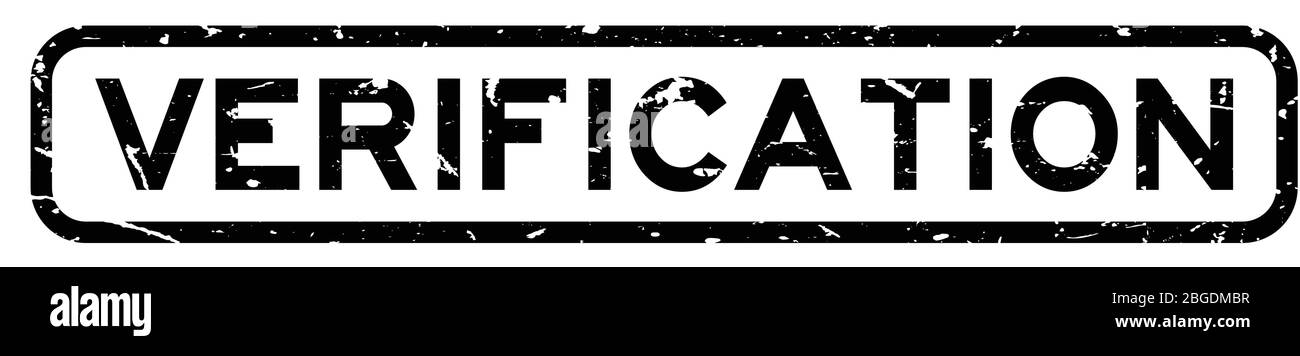 Grunge black verification word square rubber seal stamp on white ...