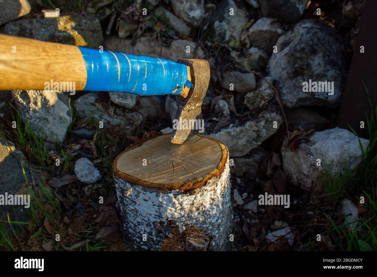 Axe in the stump hi-res stock photography and images - Alamy