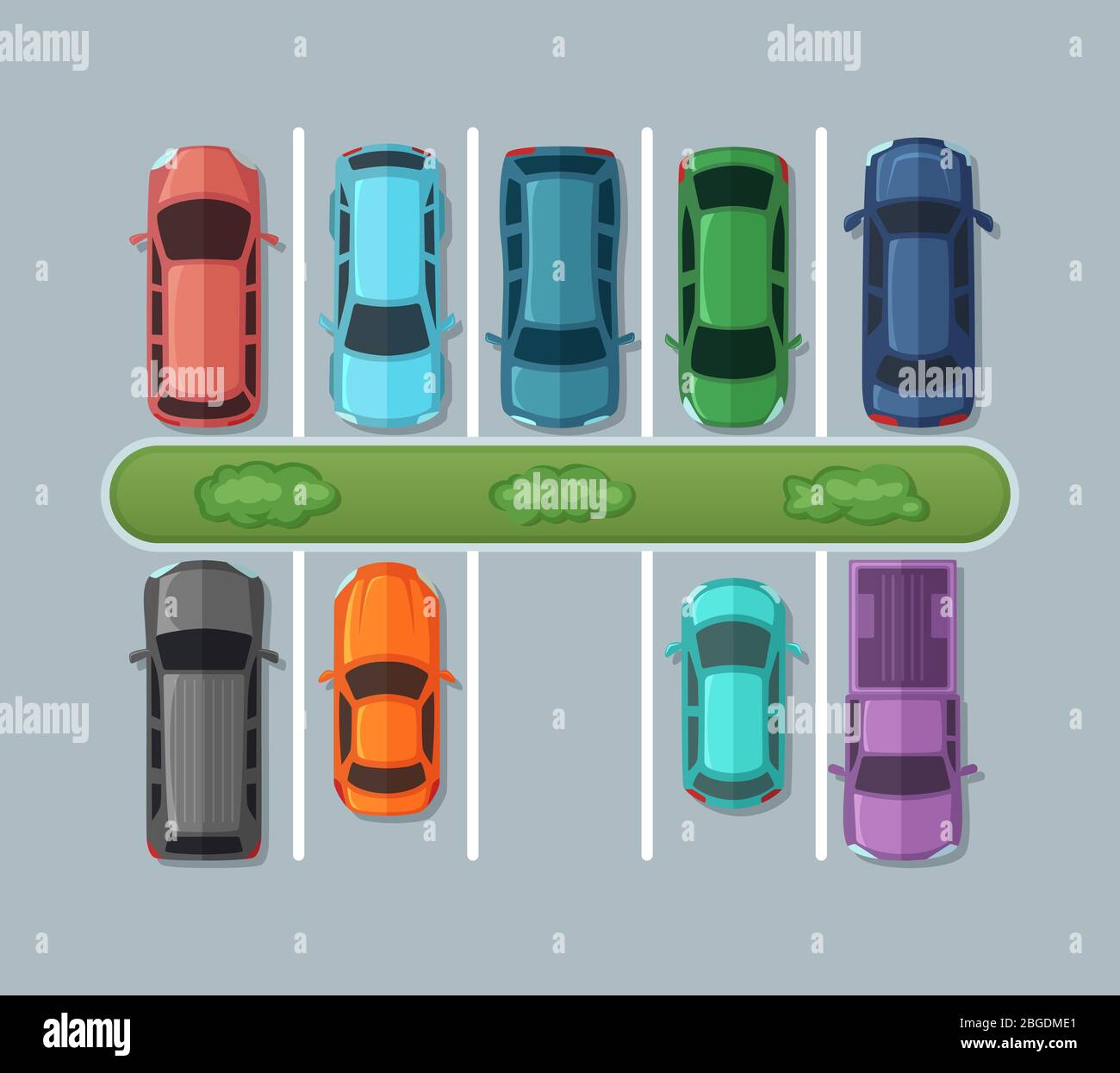 Top view parking cars on asphalt in urban map. Automobiles in the ...