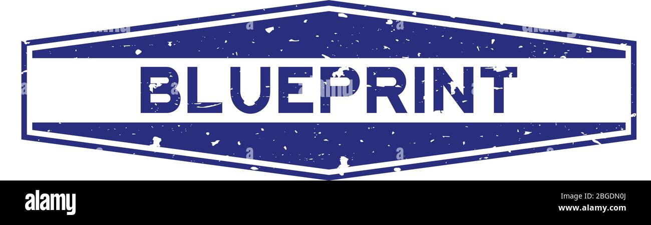 Grunge blue blueprint word hexagon rubber seal stamp on white ...