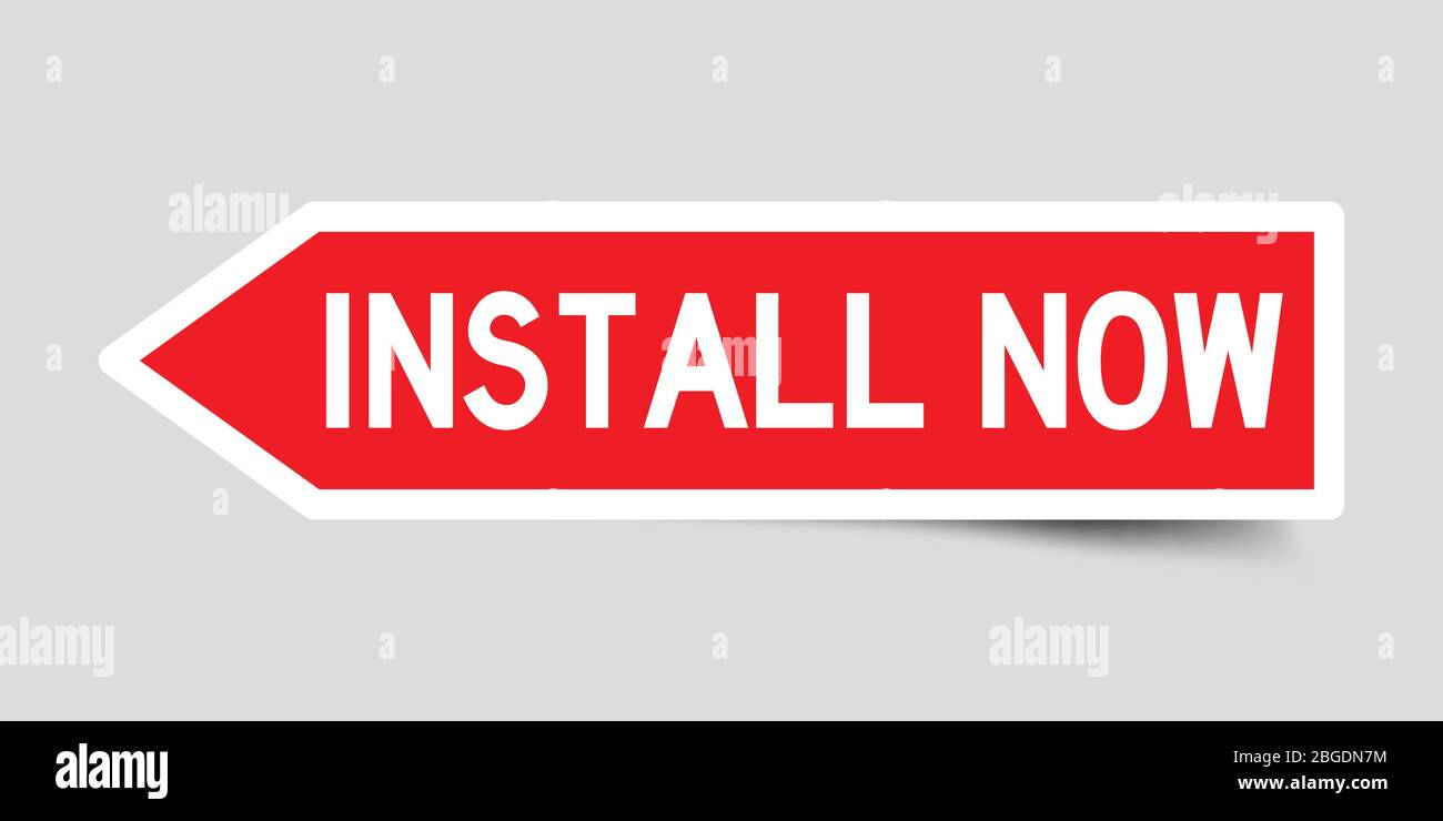 Label sticker in color arrow shape as word install now on white ...
