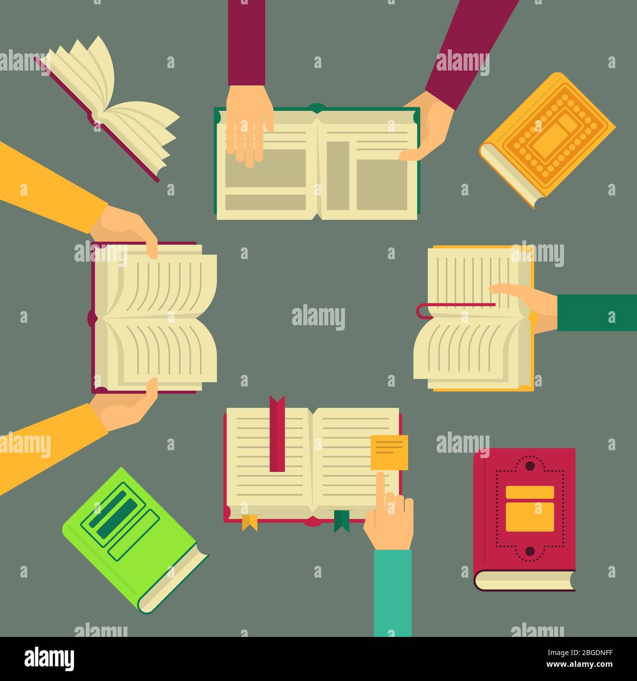 Vector illustrations. Hands hold opened and closed books Stock Vector ...