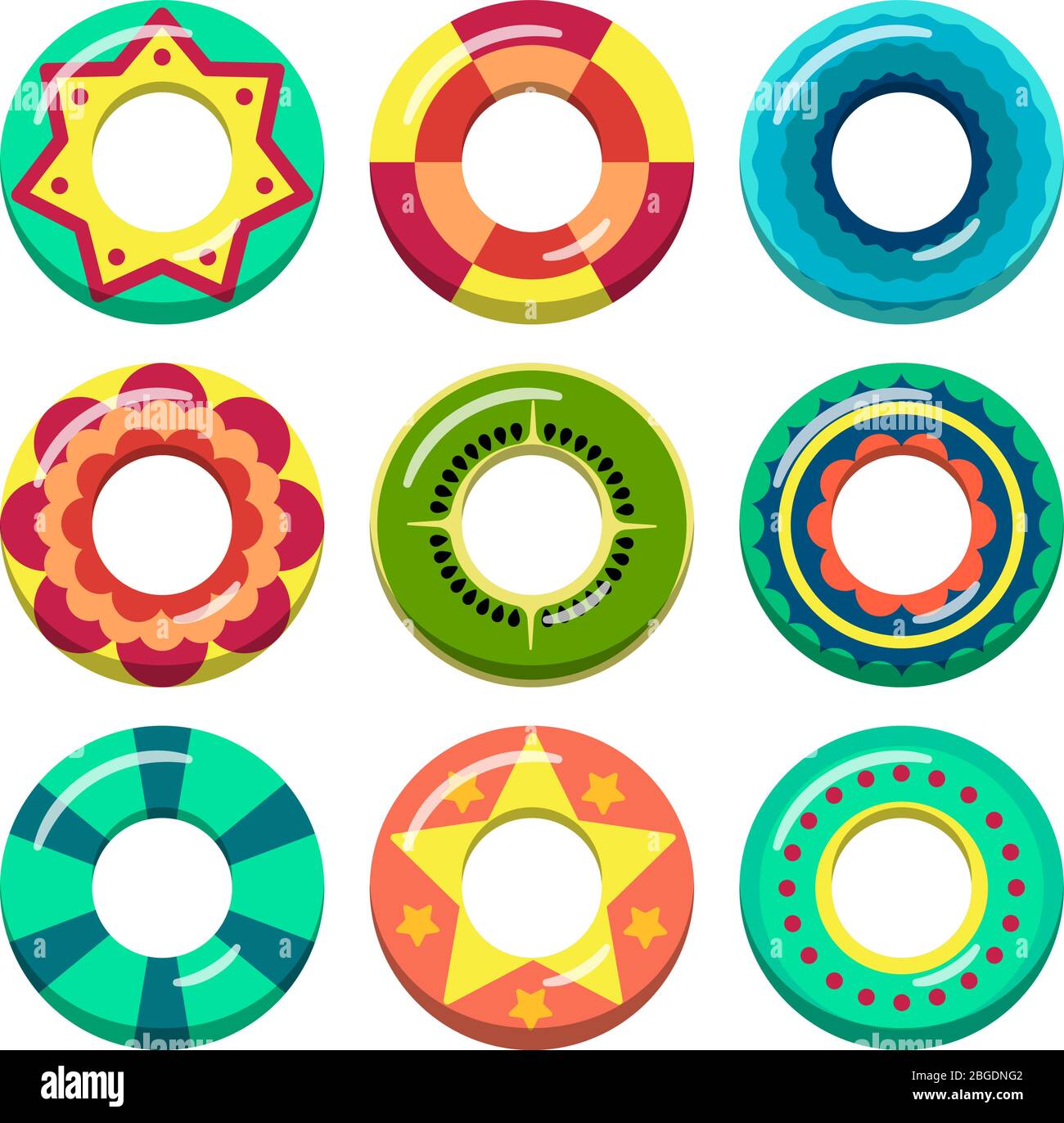Lifeguard swimming rings in different colors. Vector illustrations of ...