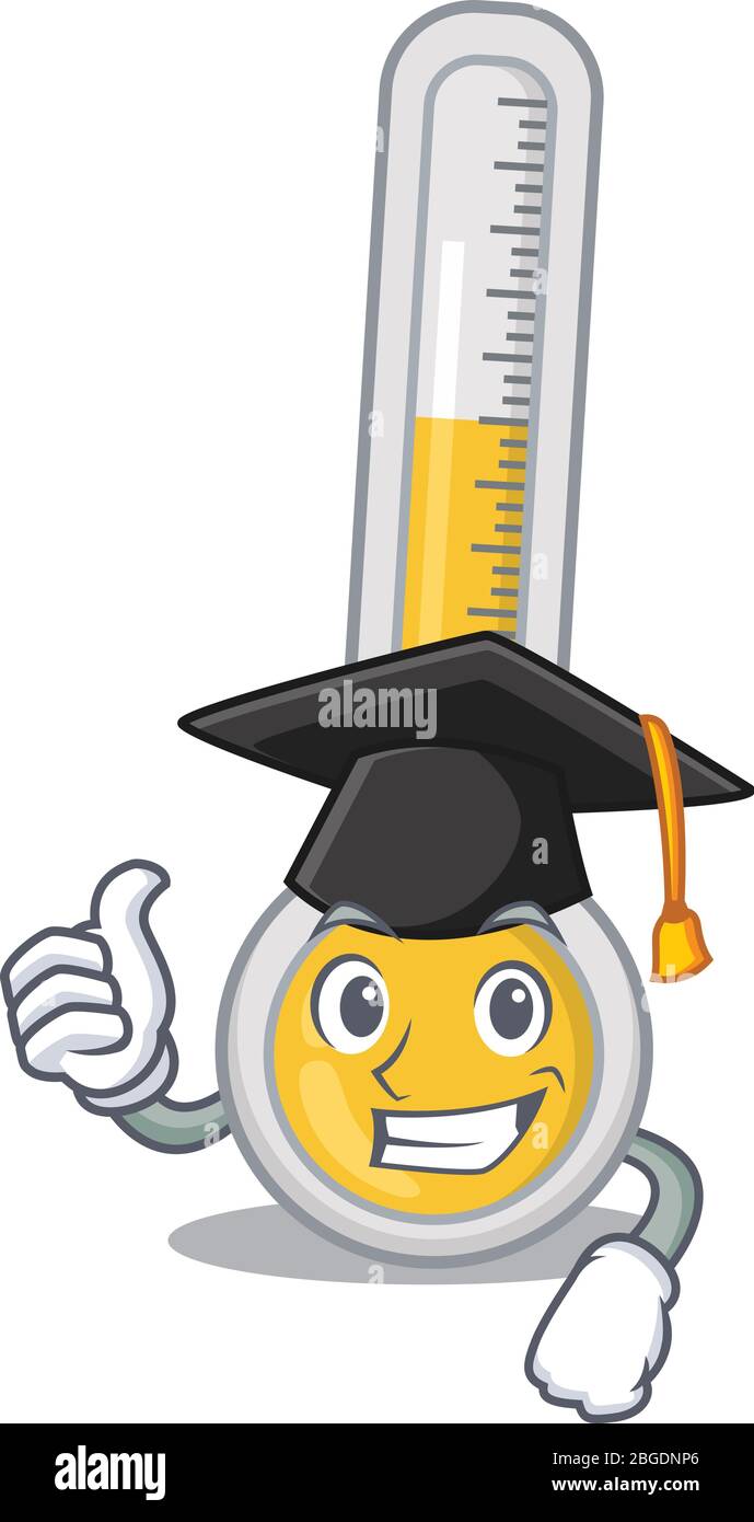 Happy face of warm thermometer in black graduation hat for the ceremony ...