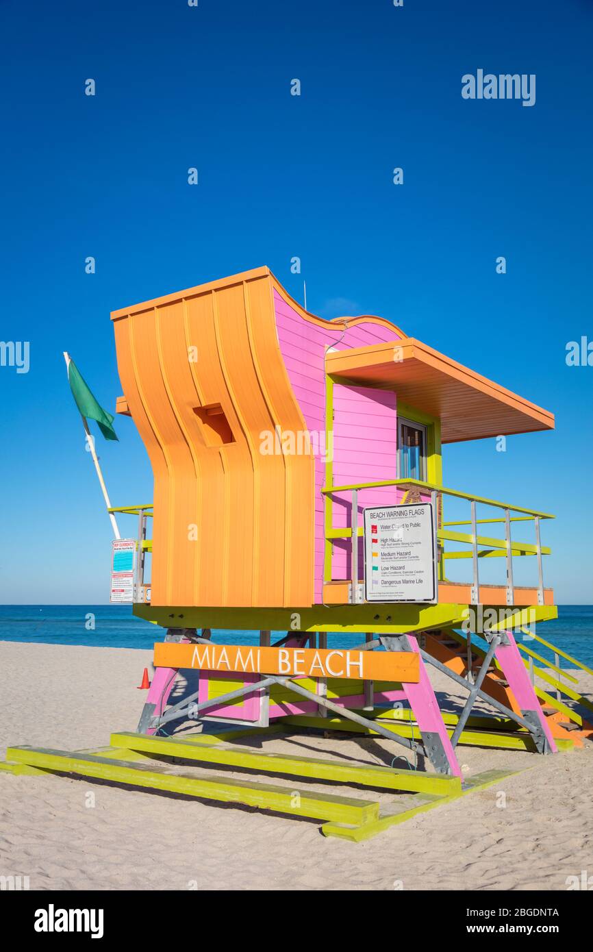 Lifeguard booth in Miami Beach. Miami Beach, Florida, USA Stock Photo ...