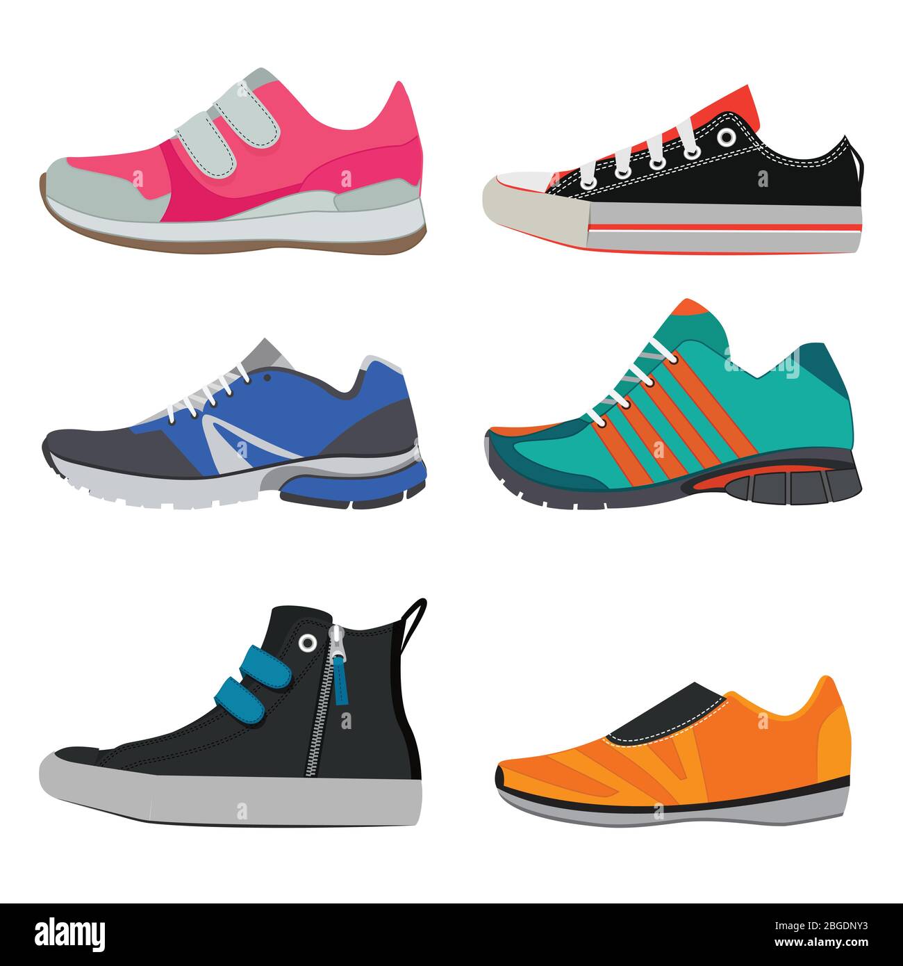 Fashion pictures of different sport sneakers. Vector pictures of ...