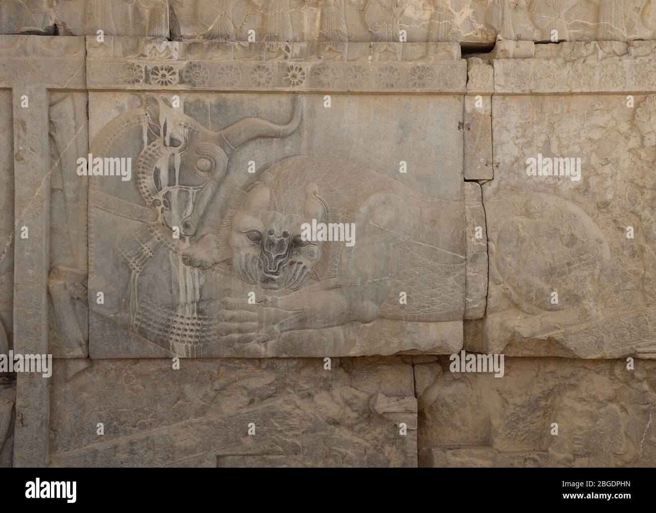 Bas-relief of a lion attacking a bull,Persepolis, Fars Province, Iran ...