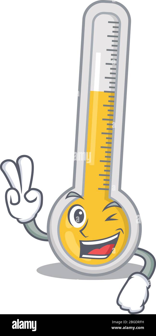 Happy warm thermometer cartoon design concept with two fingers Stock ...