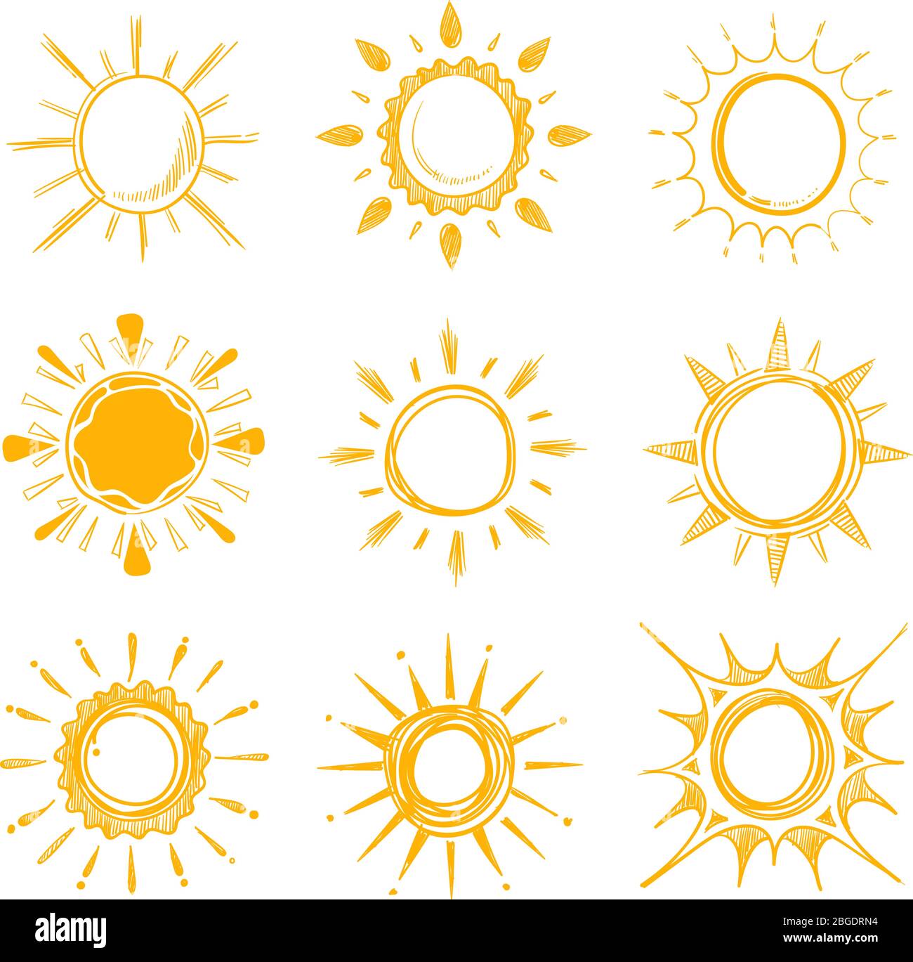 Shining bright hand drawn happy sun vector set Stock Vector Image & Art ...