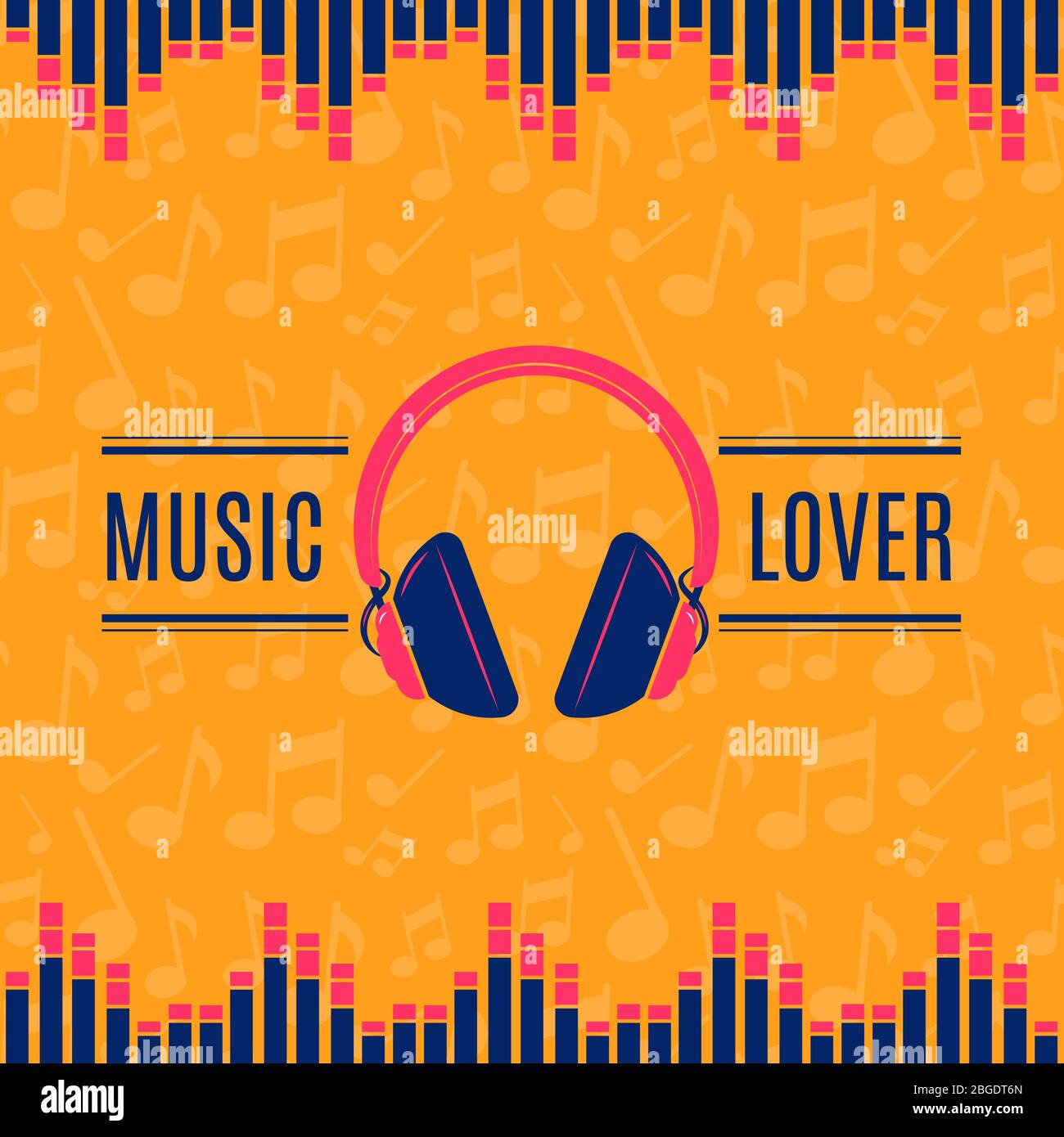 Vector music lover headphones illustration on musical notes background ...