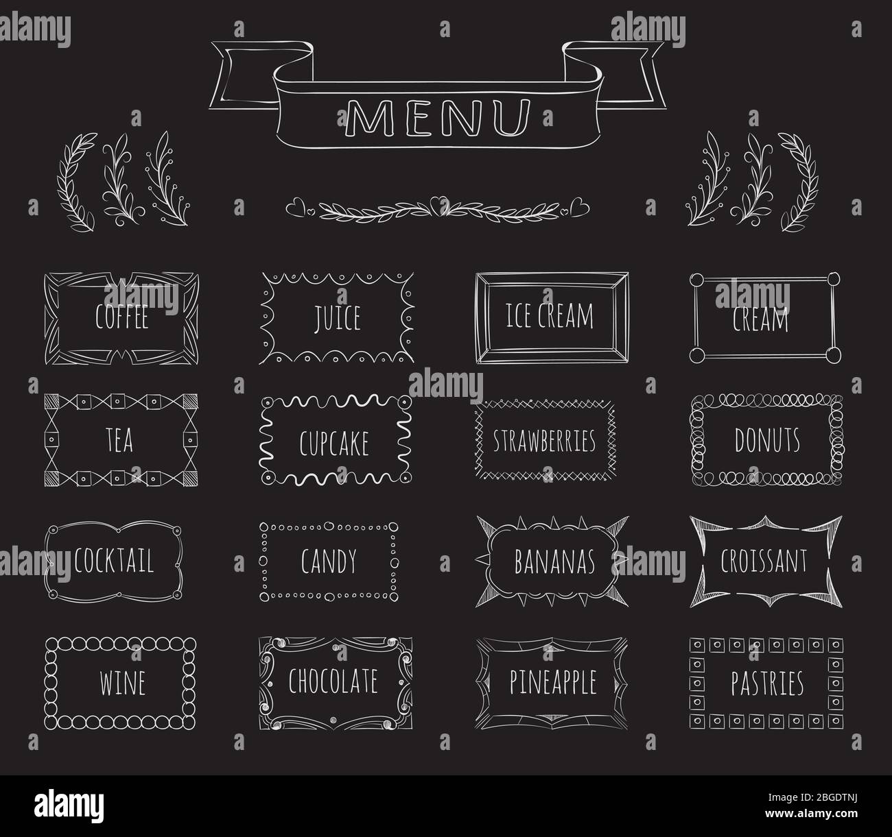 Cafe blackboard menu hand drawn set coffee and juice hi-res stock ...