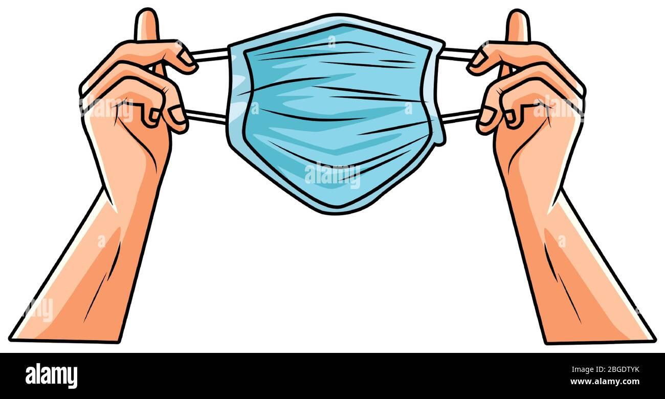 hands lifting face mask prevention method covid19 pandemic Stock Vector ...
