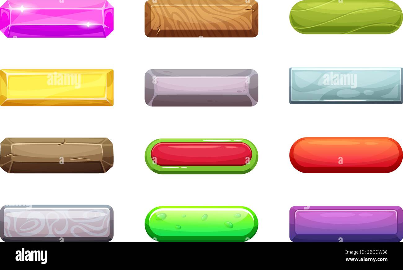 Different horizontal cartoon buttons for game design. Ui pictures set ...