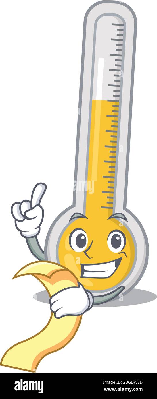Warm thermometer mascot character design with a menu on his hand Stock ...