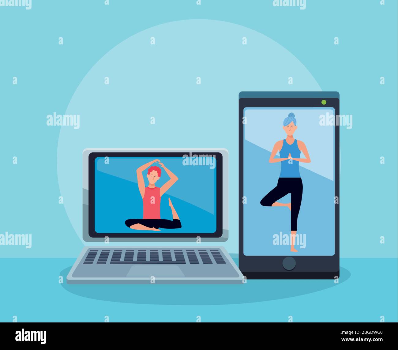 couple practicing online exercise for quarantine Stock Vector Image ...