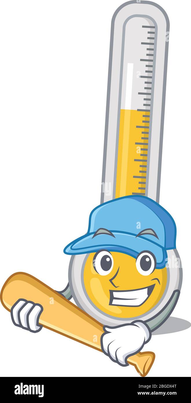 Picture of warm thermometer cartoon character playing baseball Stock ...