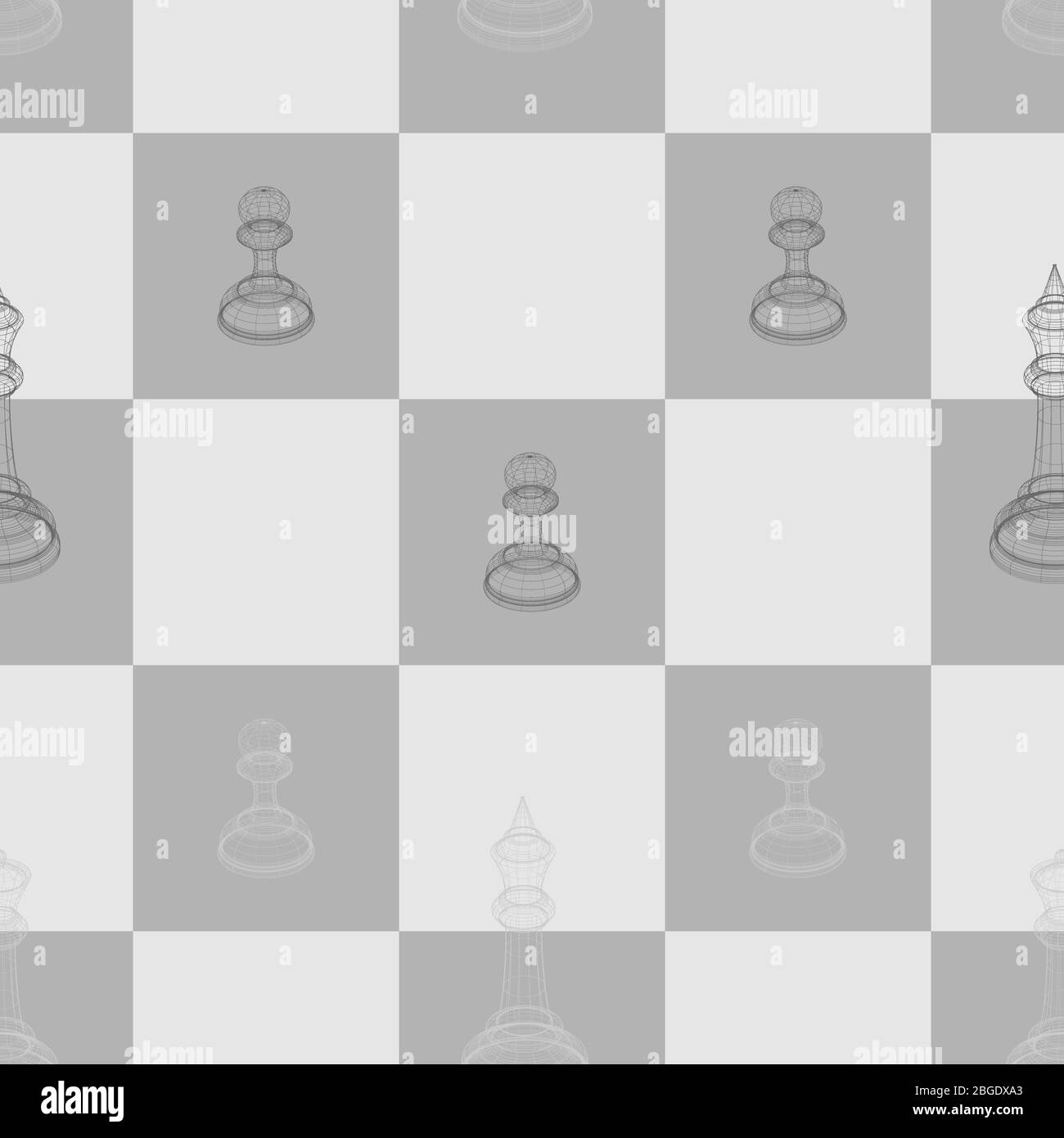 Seamless pattern 3d vector image of chess pieces king, queen and pawn ...
