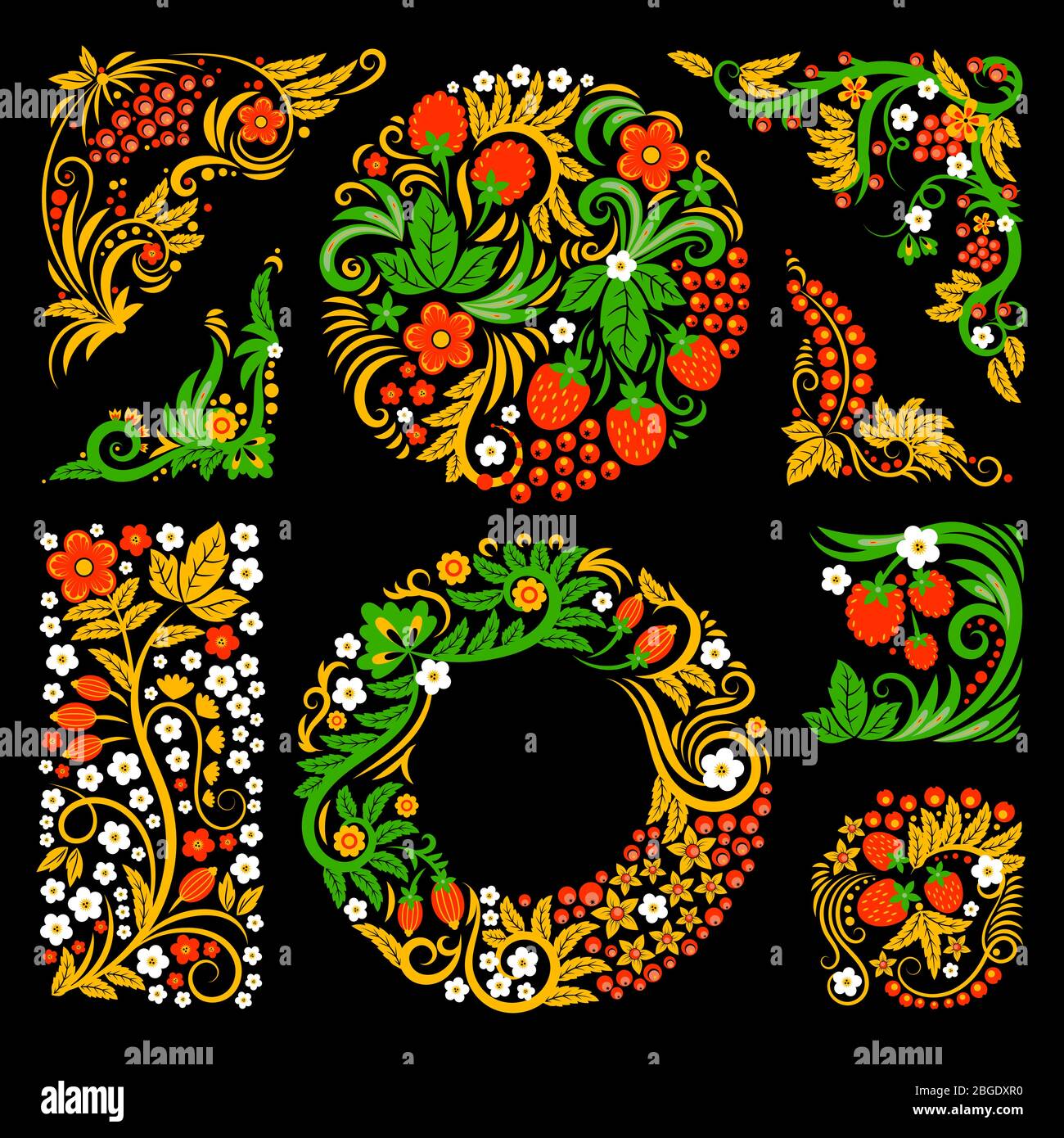 Floral decorative elements of traditional russian culture. Vector ...