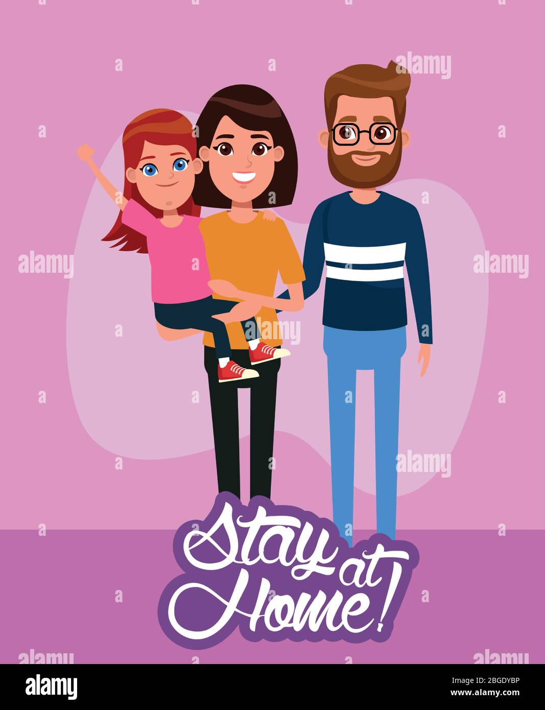 stay at home campaign with parents and daughter Stock Vector Image ...