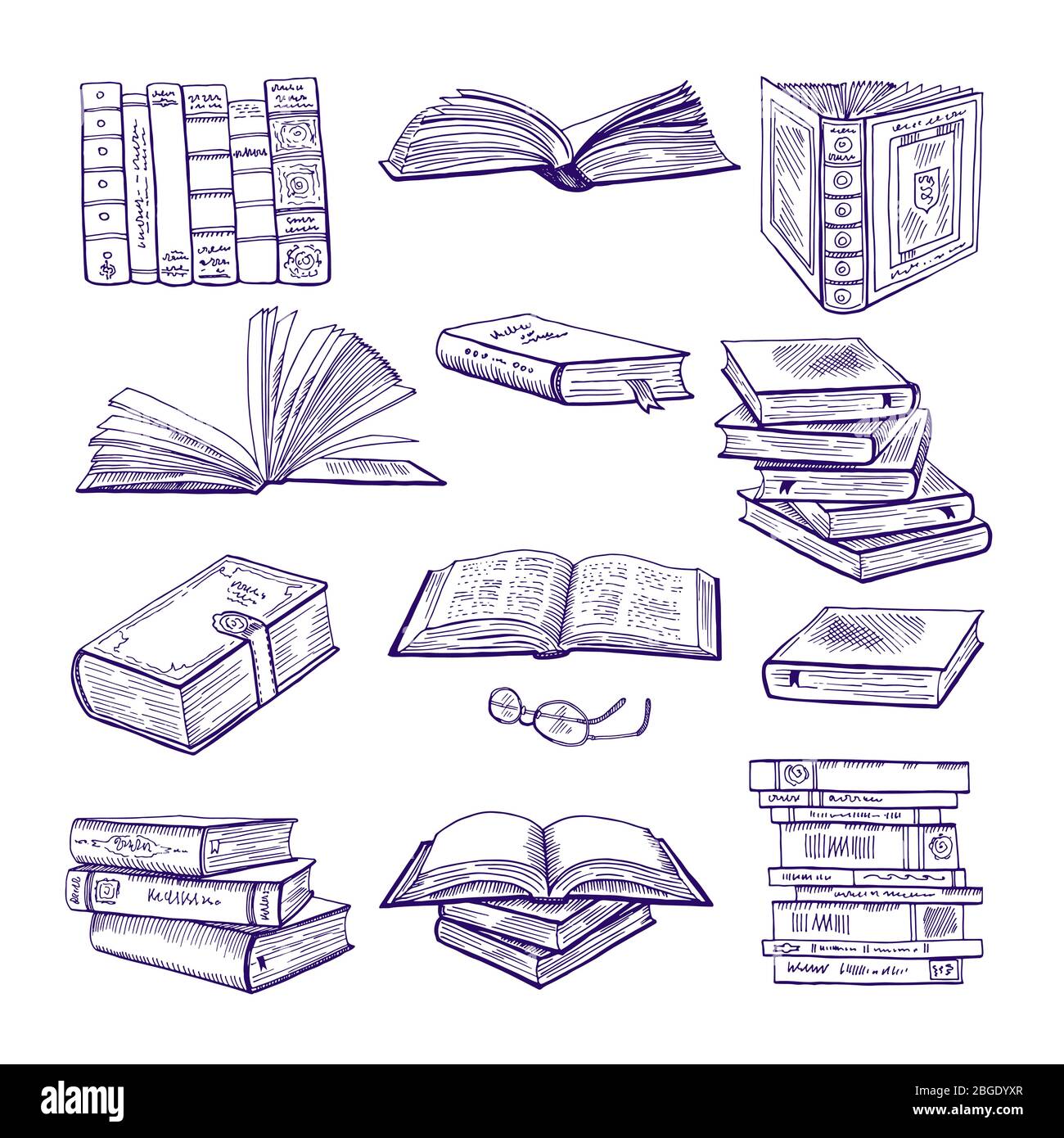 Set of different books. Hand drawn vector sketch. Doodle illustrations ...