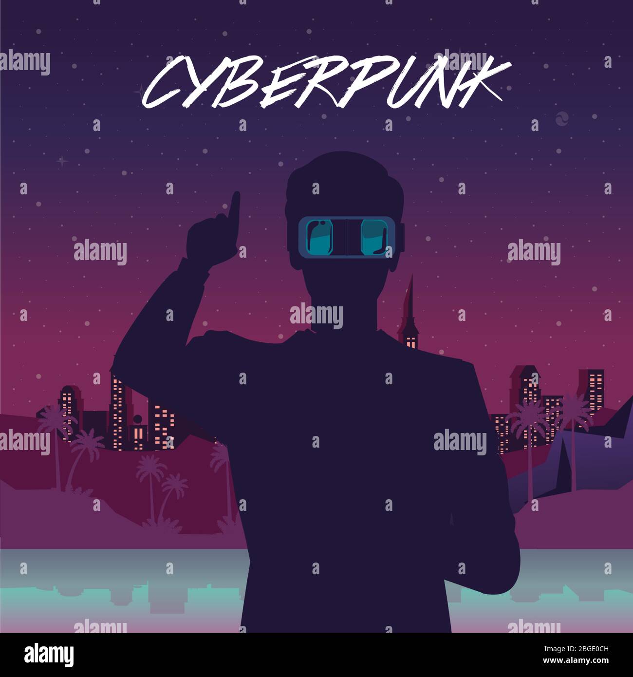cyber punk poster with man using virtual reality mask Stock Vector ...