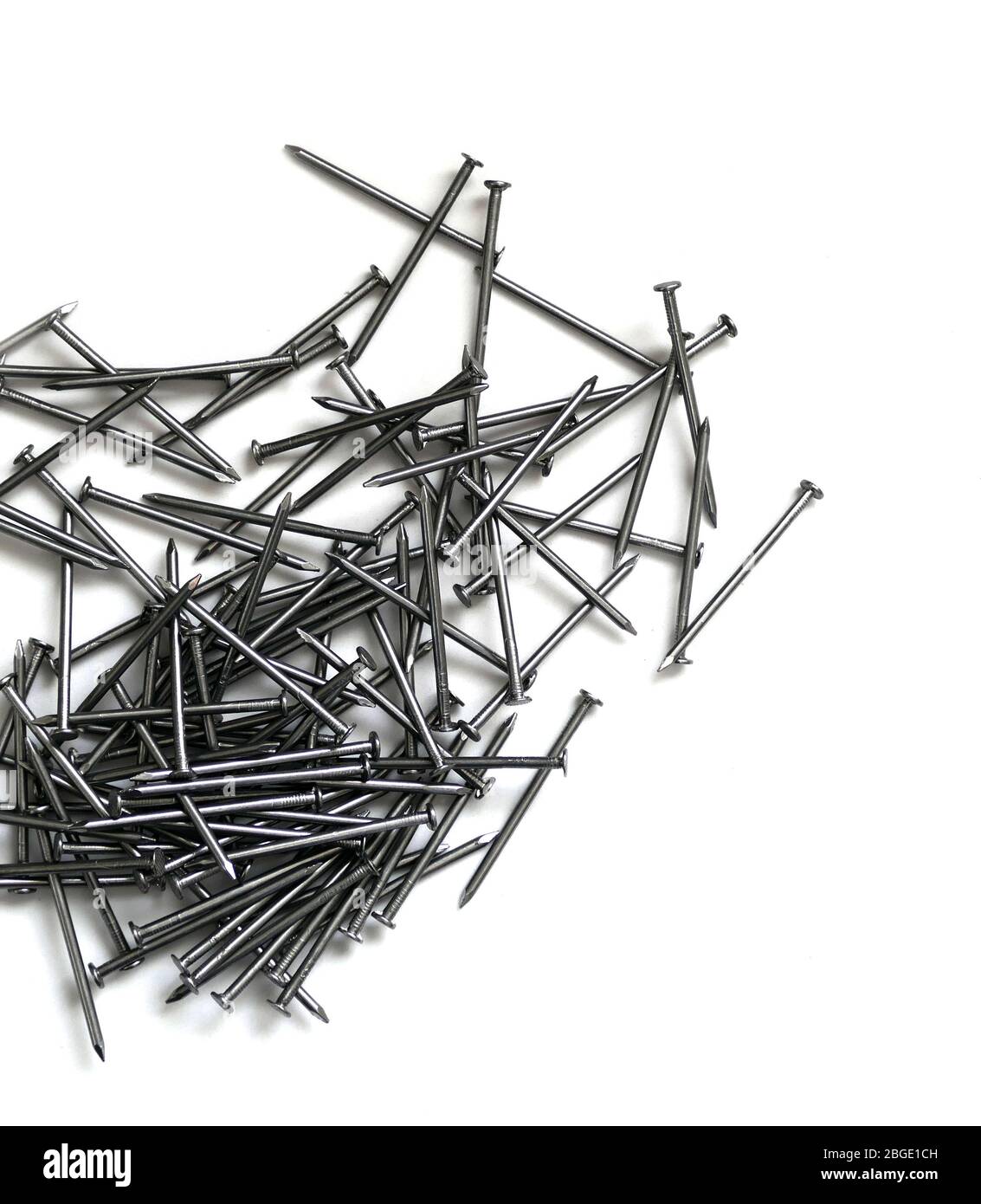 construction nails, a large amount of nails on a white background Stock ...