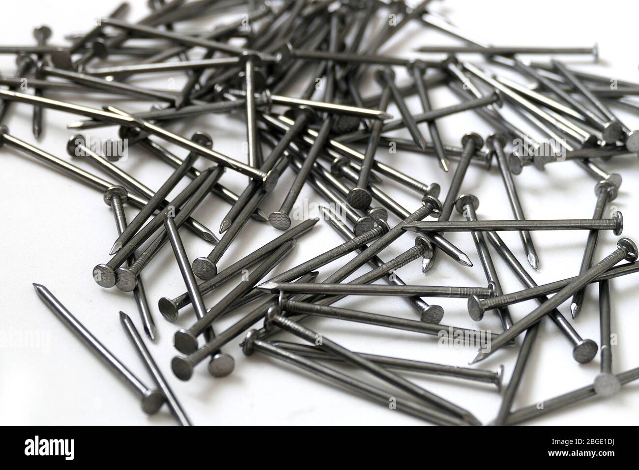 construction nails, a large amount of nails on a white background Stock ...