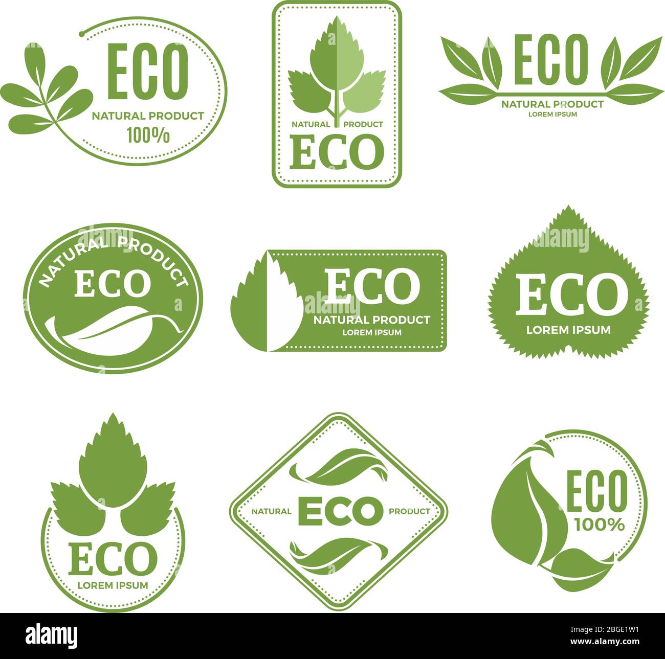 Labels or eco logo set with plants and green leafs. Vector icons ...