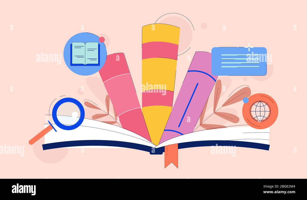 Cartoon colorful books knowledge base vector flat illustration Stock ...