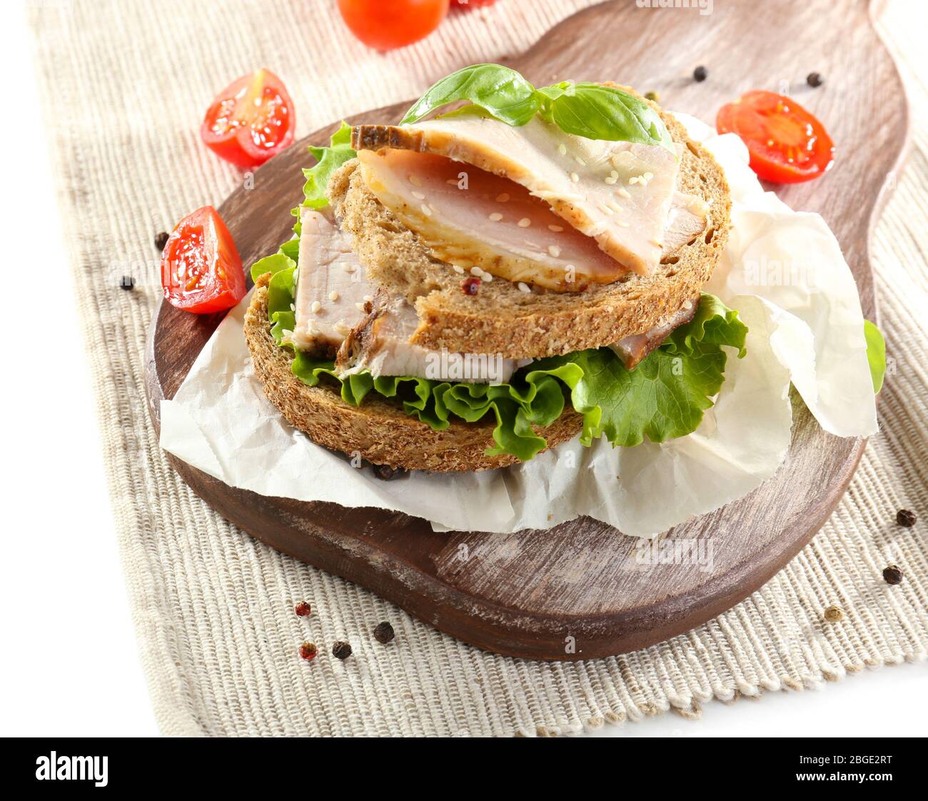 Delicious sandwiches with meet on table close-up Stock Photo - Alamy