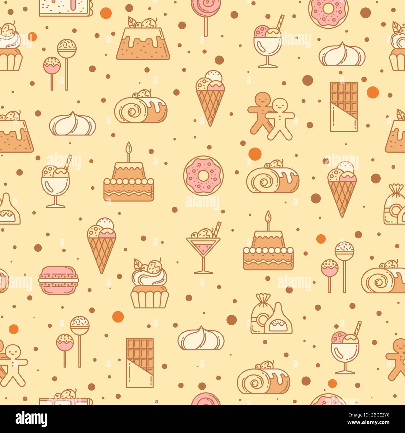 Sweet seamless pattern with cupcakes, candy, lollipop and other bakery ...