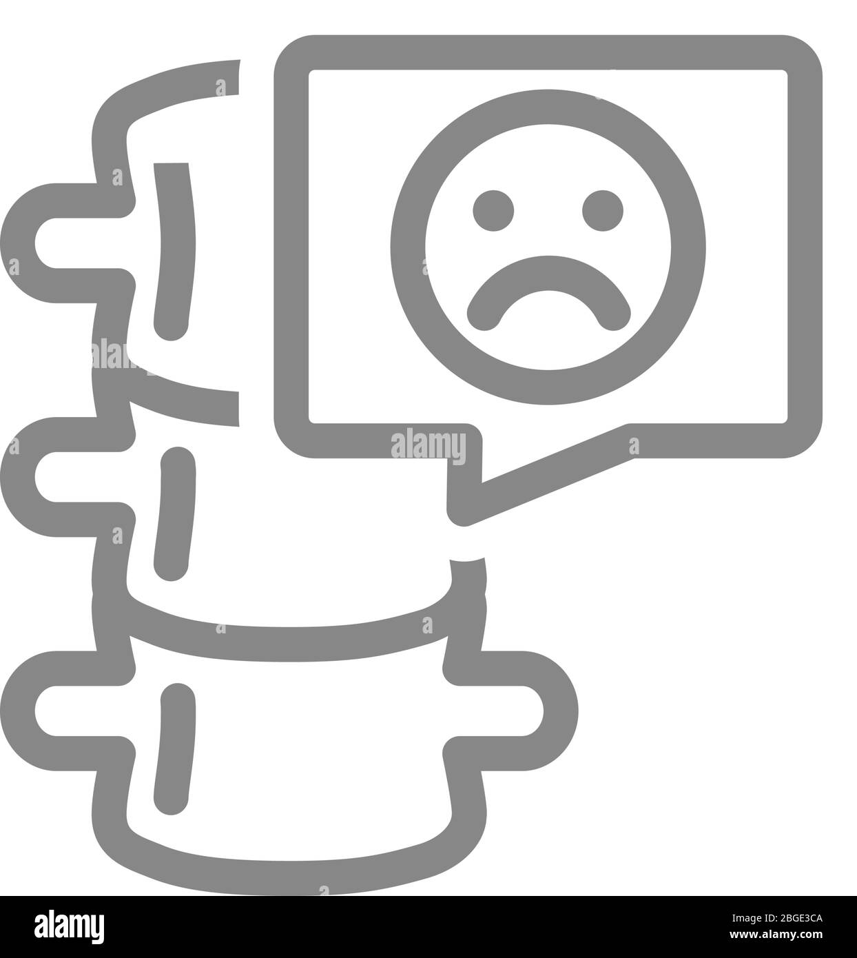 Spine with sad face in speech bubble line icon. Disease backbone symbol ...