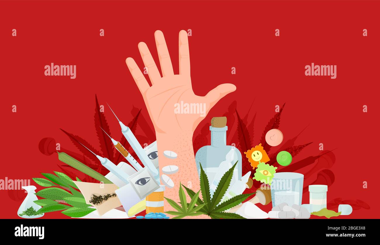 Cartoon human addiction waving hand vector graphic illustration Stock ...