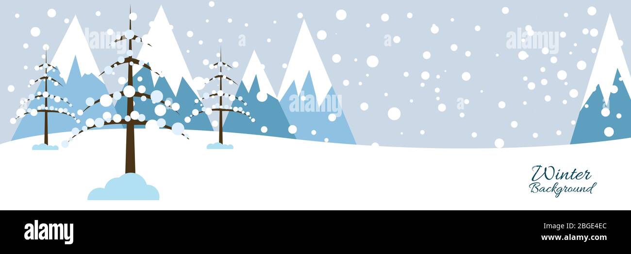winter snow landscape banner background with fir trees. Illustration ...