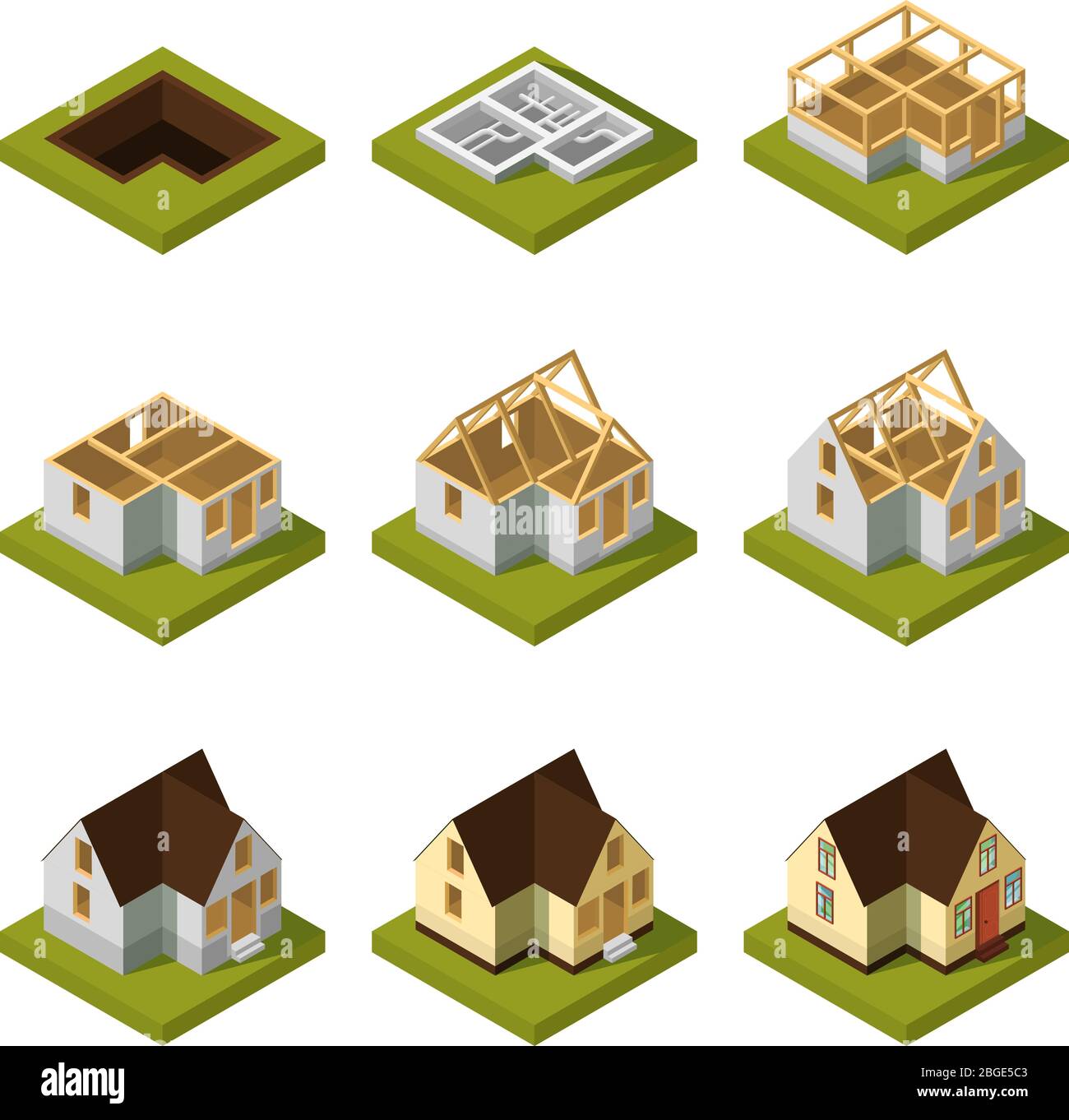 Visualization of modern building on different construction stages ...