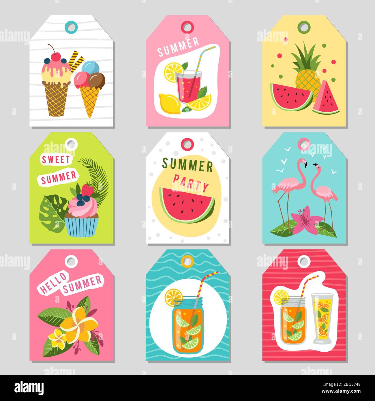 Gift tags with summer tropical decoration. Illustrations of watermelon ...