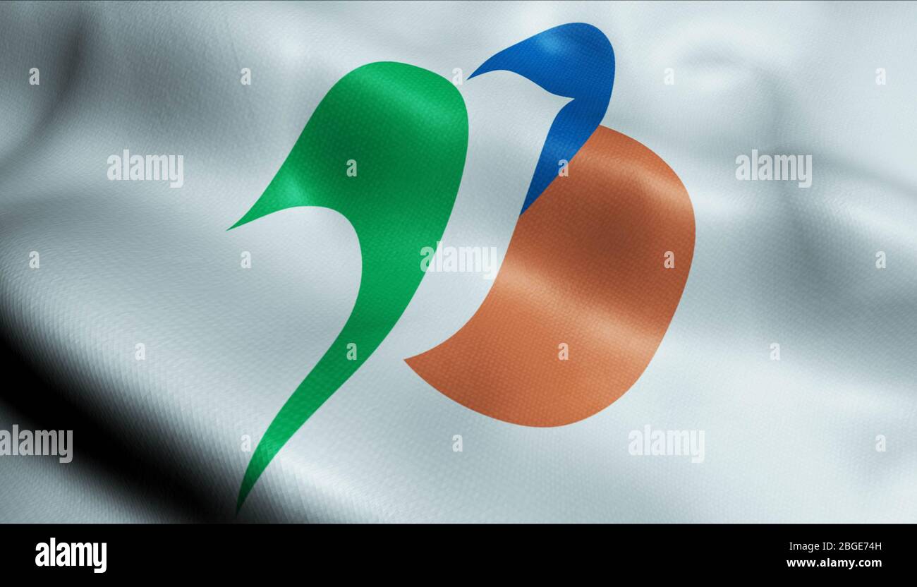 3D Illustration of a waving flag of Tsubame (Japan country Stock Photo ...