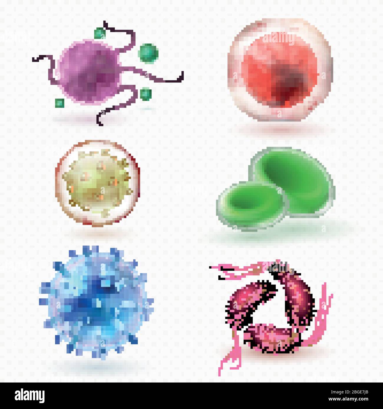 Closeup Microscopic Body Virus Cells And Bacteria Isolated Vector Set