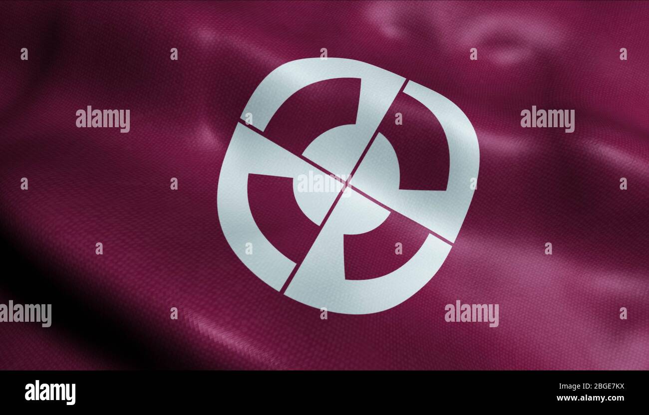 3D Illustration of a waving flag of Shimabara (Japan country Stock ...