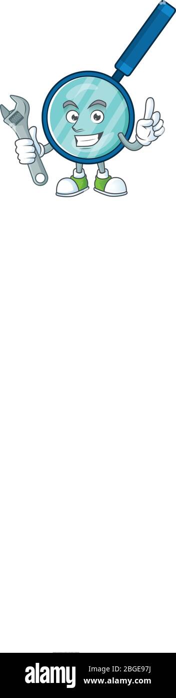 A mechanic magnifying glass mascot character fix a broken machine Stock ...