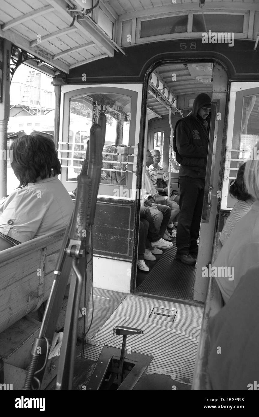 Inside a street car San Francisco California USA bus view cable car ...