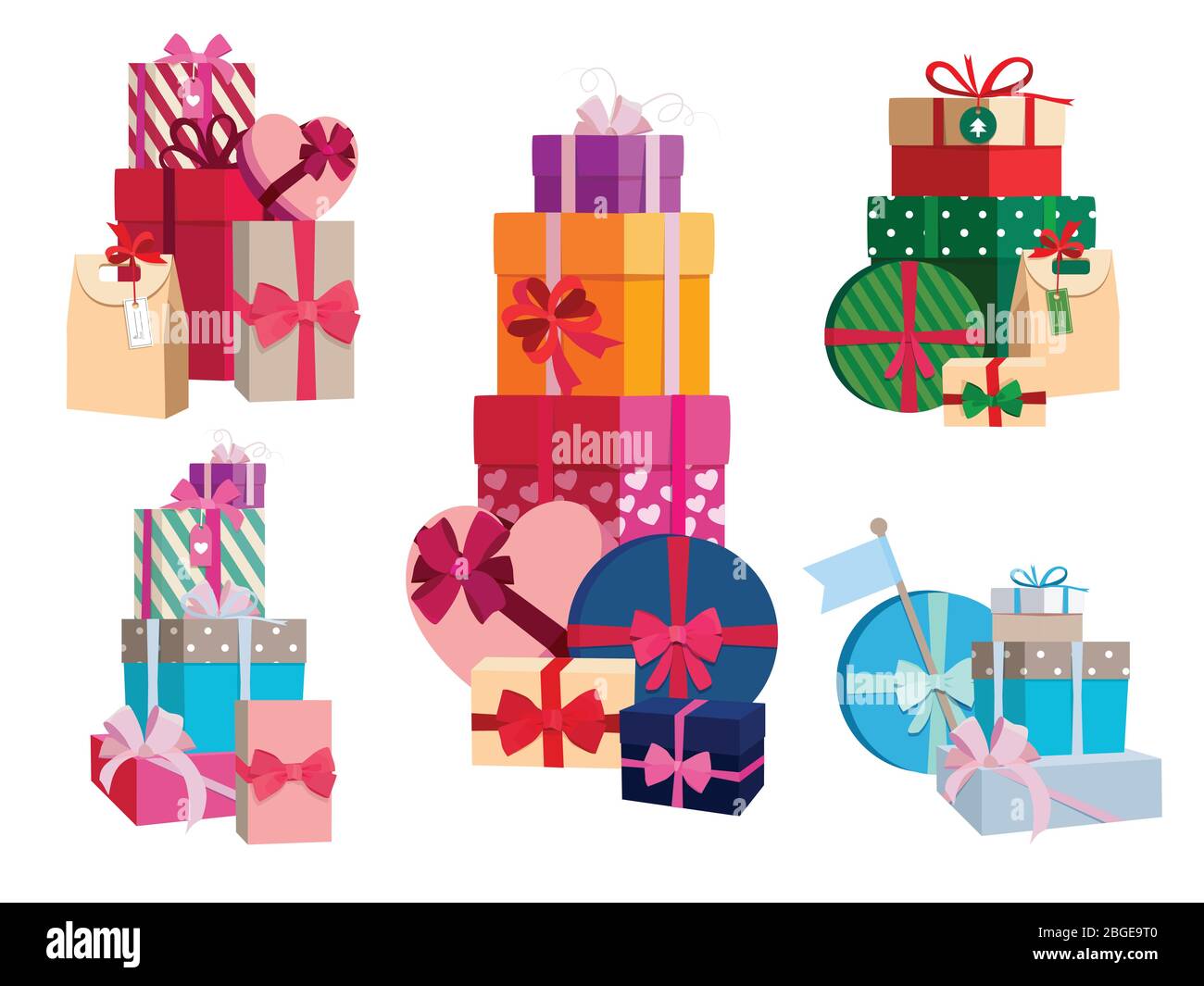 Array of gifts in different colorful packages with ribbons. Vector set ...