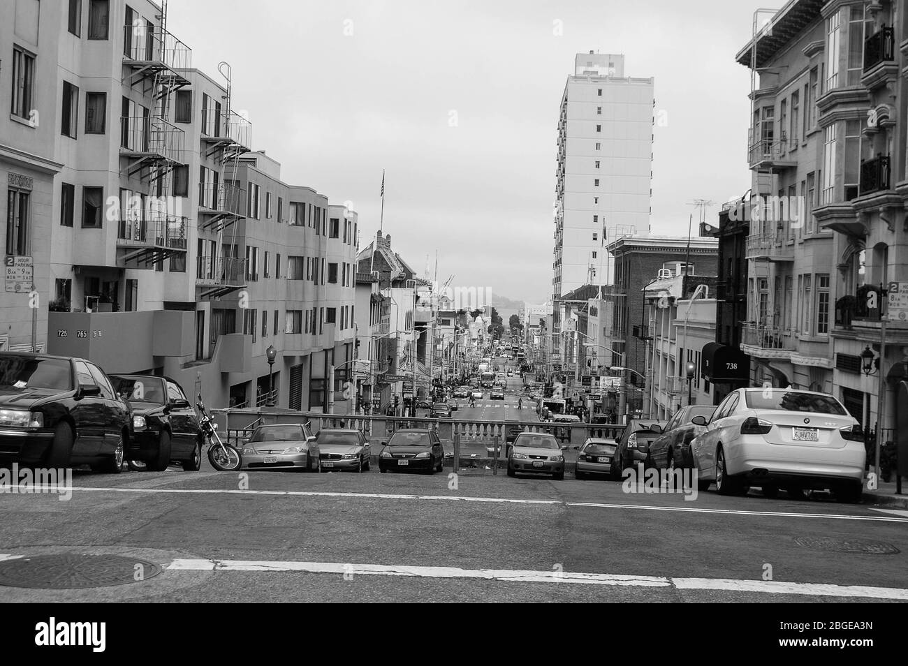 San Francisco view views Alcatraz car cars hill hills rail parked water ...