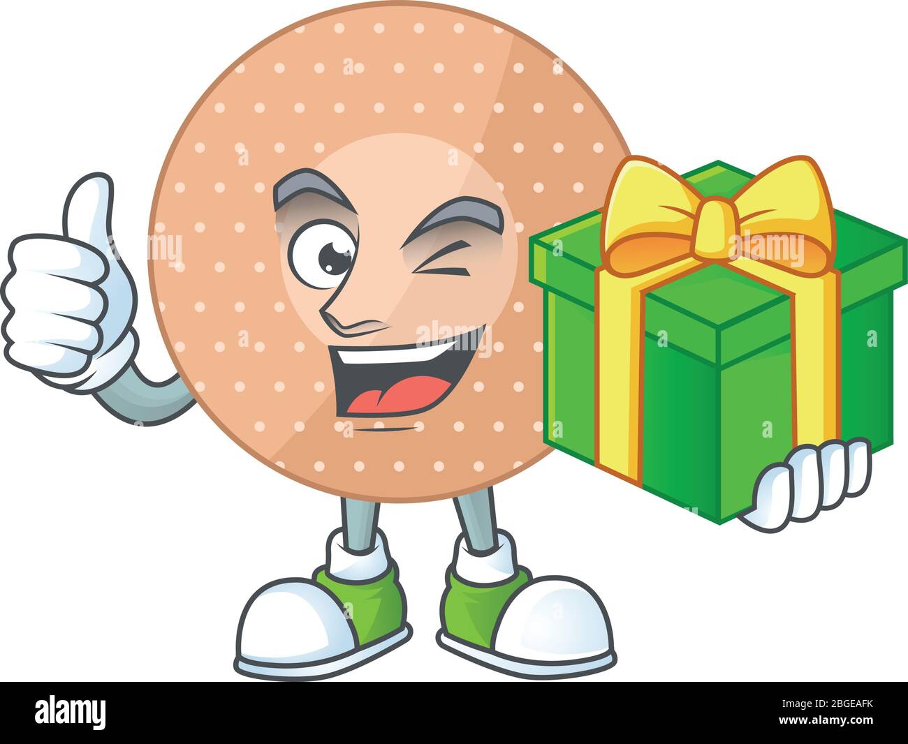 Smiley rounded bandage cartoon character holding a gift box Stock ...