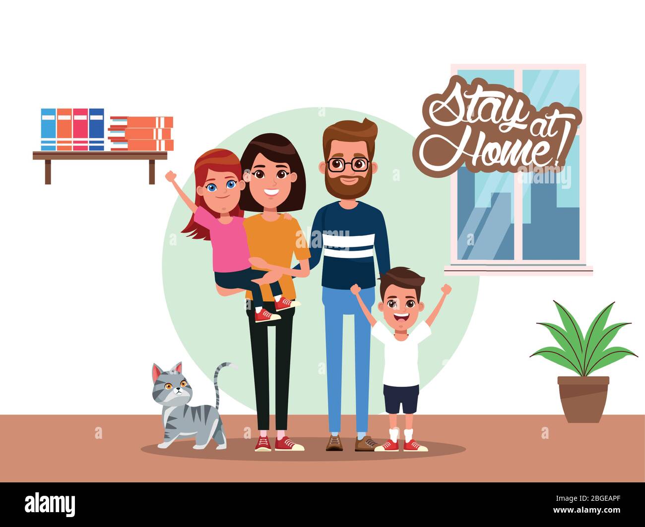 stay at home campaign with parents and kids Stock Vector Image & Art ...