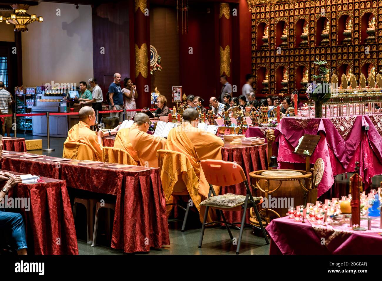 Singapore, Oct 2019: Buddhist monks perform ceremony inside Buddha ...