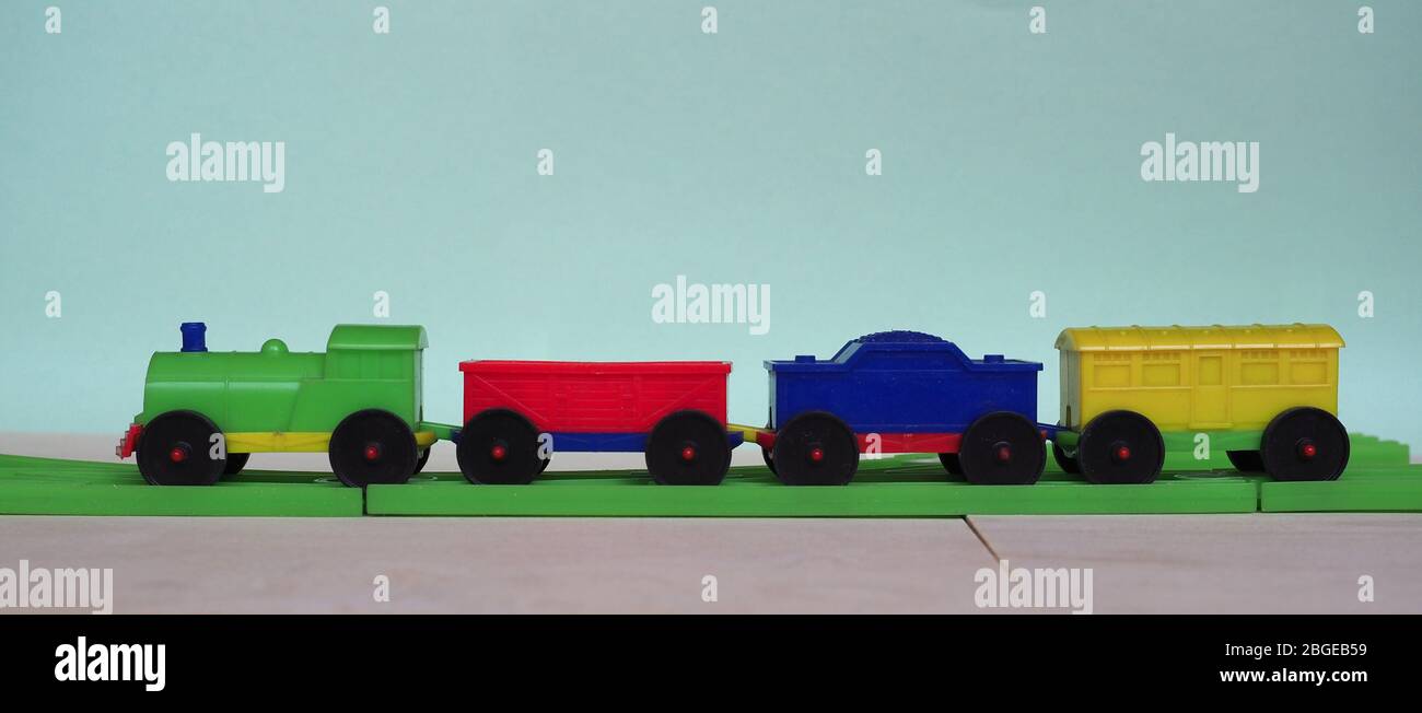 plastic scale model toy train and railway, selective focus Stock Photo ...